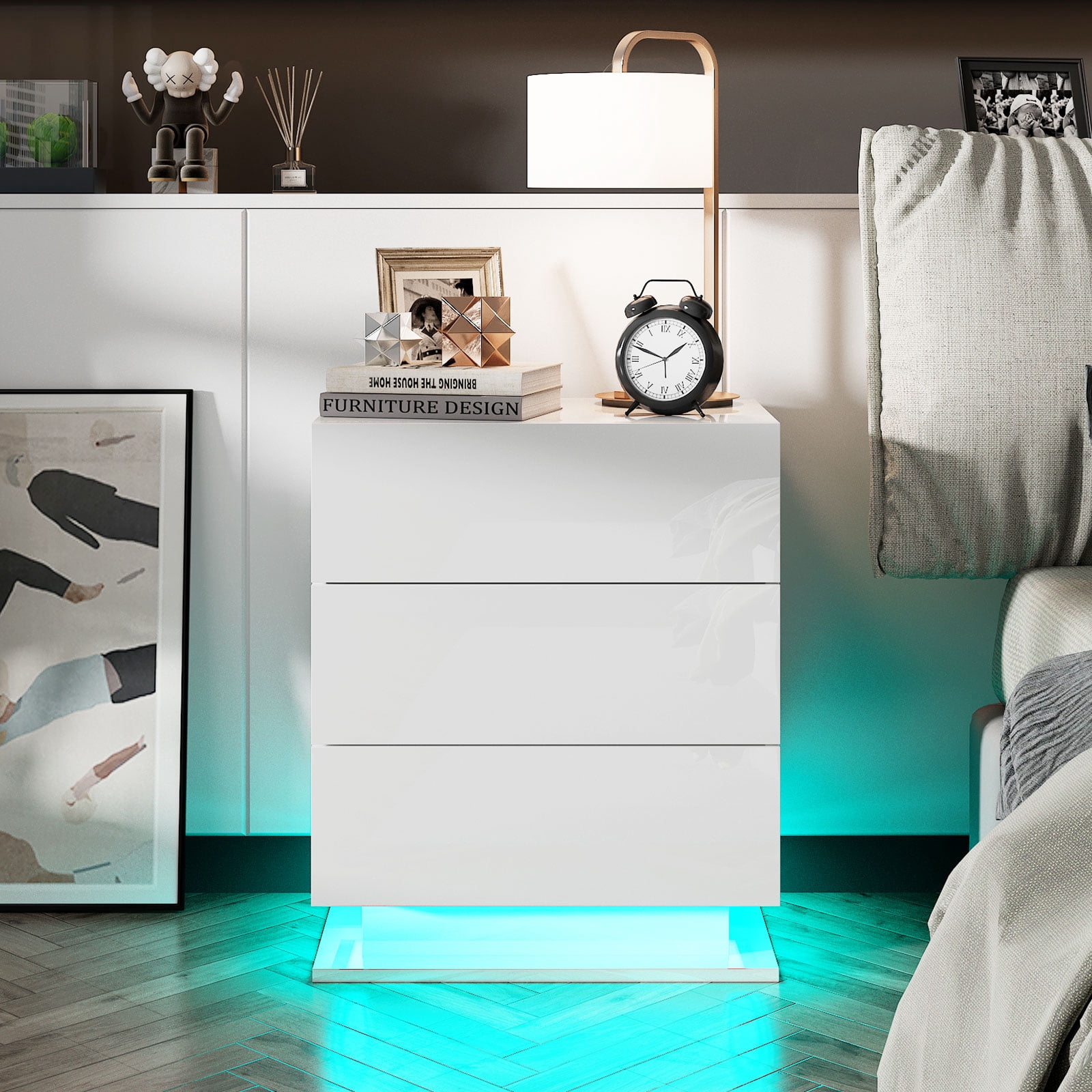 Hironpal LED Nightstand, Modern Bedside Table with 3 Drawers and RGB ...