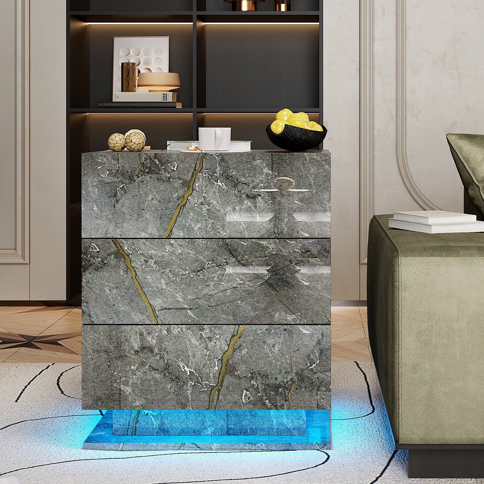 Hironpal LED Nightstand, Modern Bedside Table with 3 Drawers and RGB ...