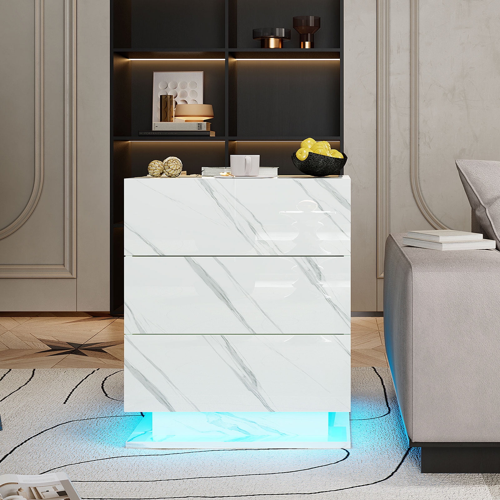 Hironpal LED Nightstand, Modern Bedside Table with 3 Drawers and RGB ...