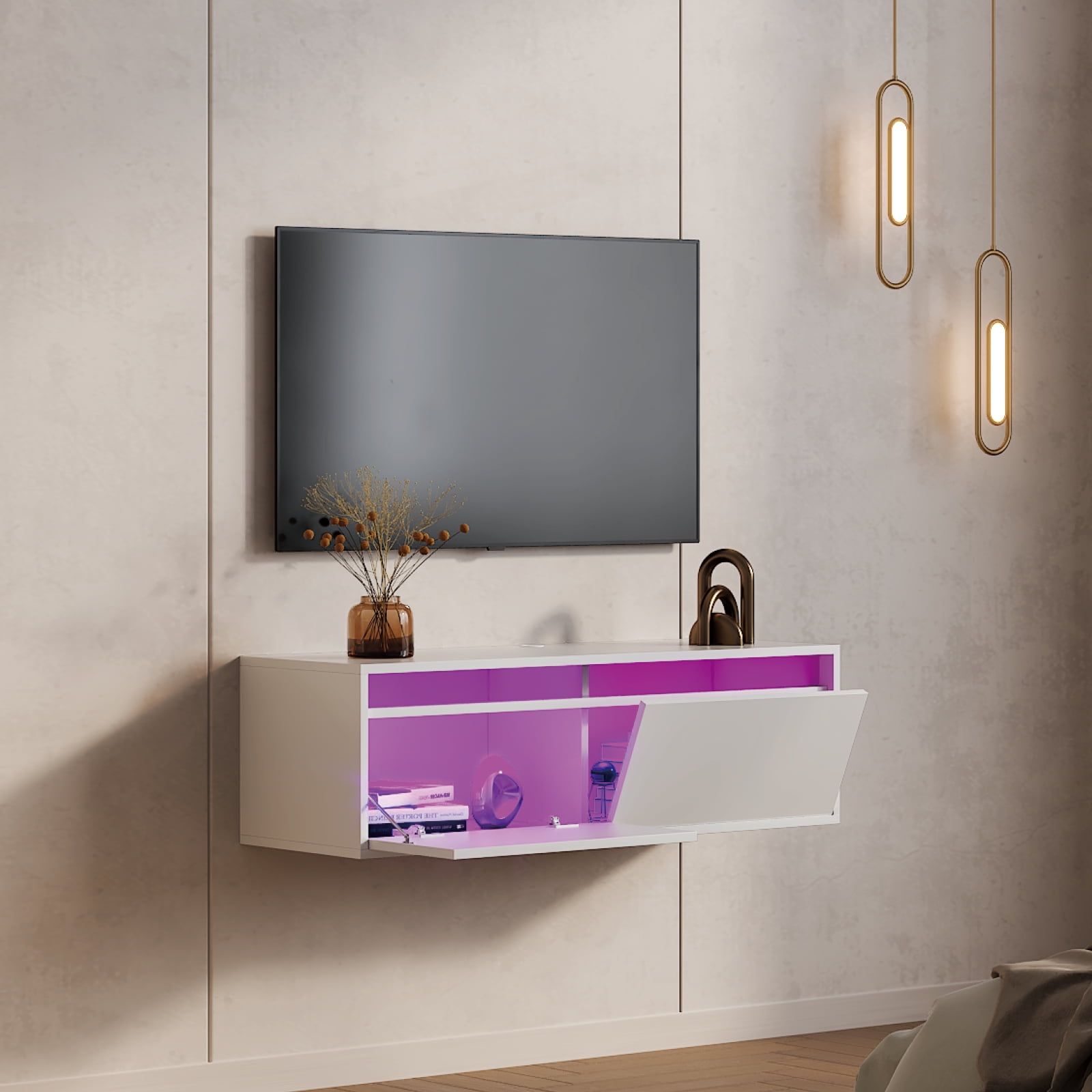 Hironpal Modern Floating TV Stand for 32 37 43 55 inch TV, TV Media ...