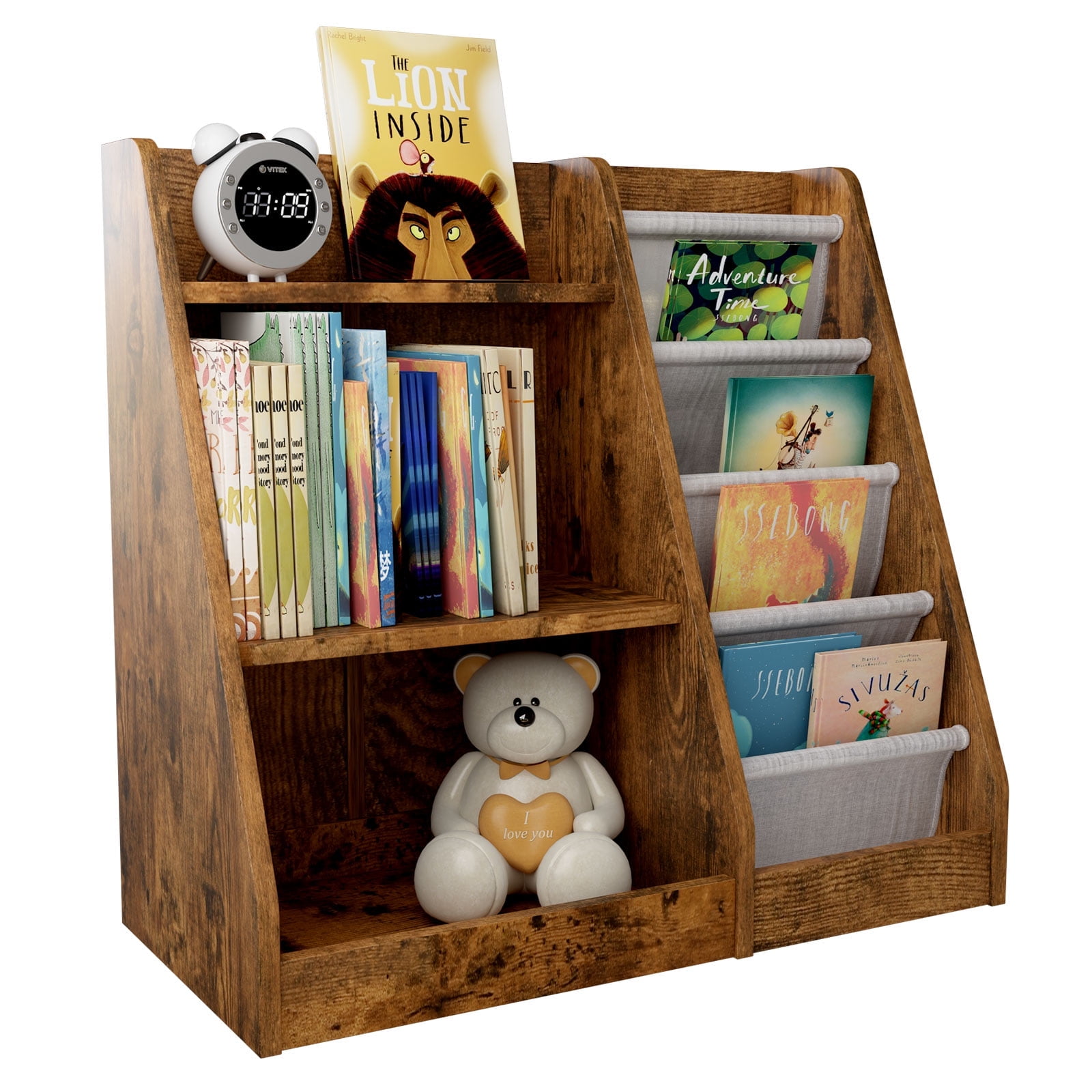Hironpal Small Kids Bookshelf with 4 Layer Sling Adjustable Book ...