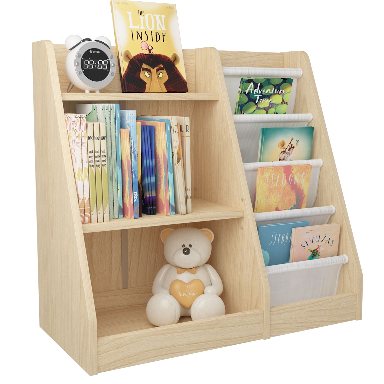 Hironpal Small 3 Tier Kids Bookshelf with 4 Layer Sling Adjustable Book ...