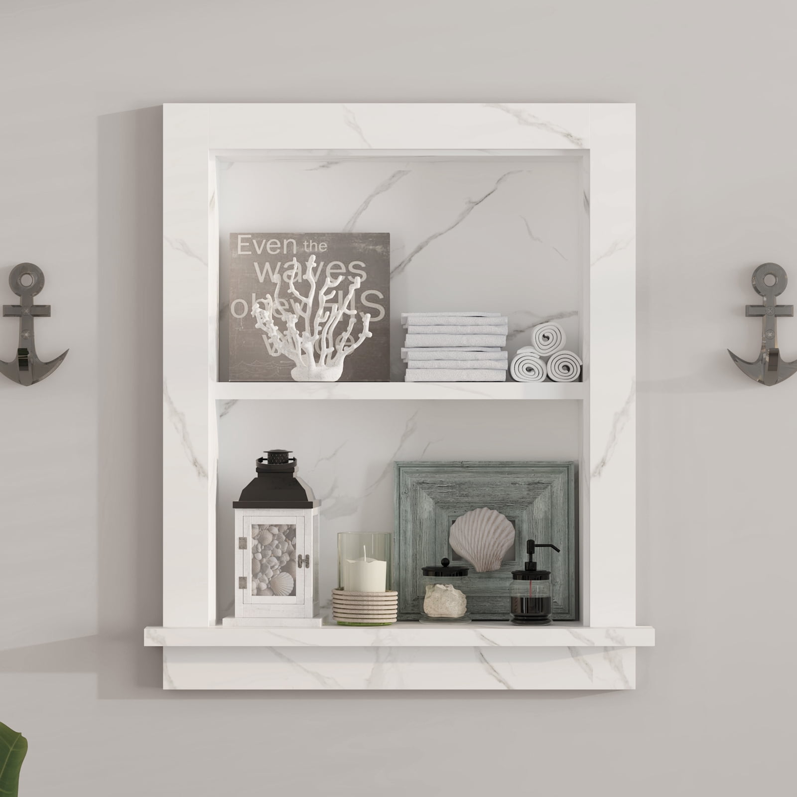 Hironpal White Marble 2-Tier Recessed 15x18 Wall Niche Medicine Cabinet ...