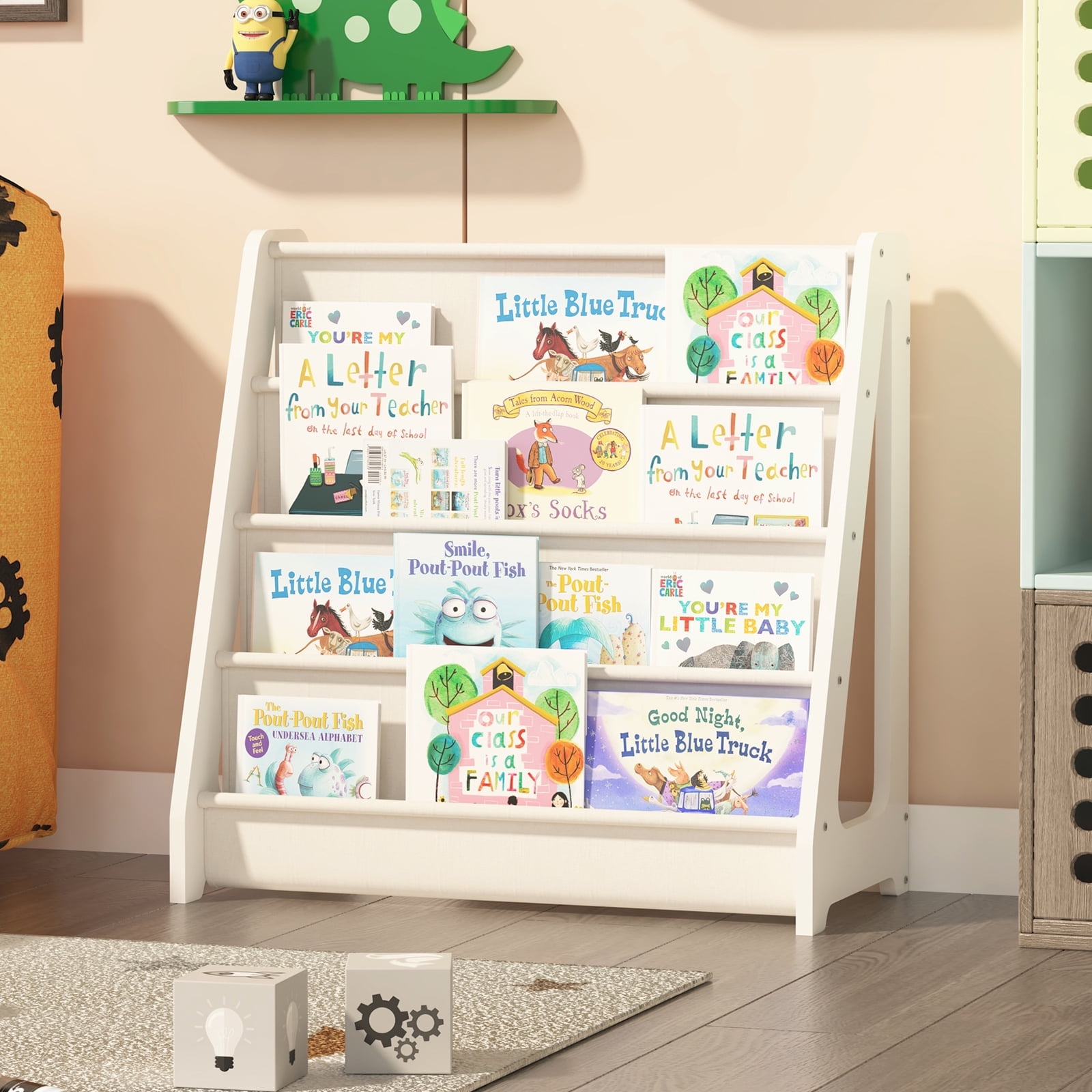 Hironpal Wood 4-Tier Fixed Kids Bookshelf Montessori Toddler Bookcase ...