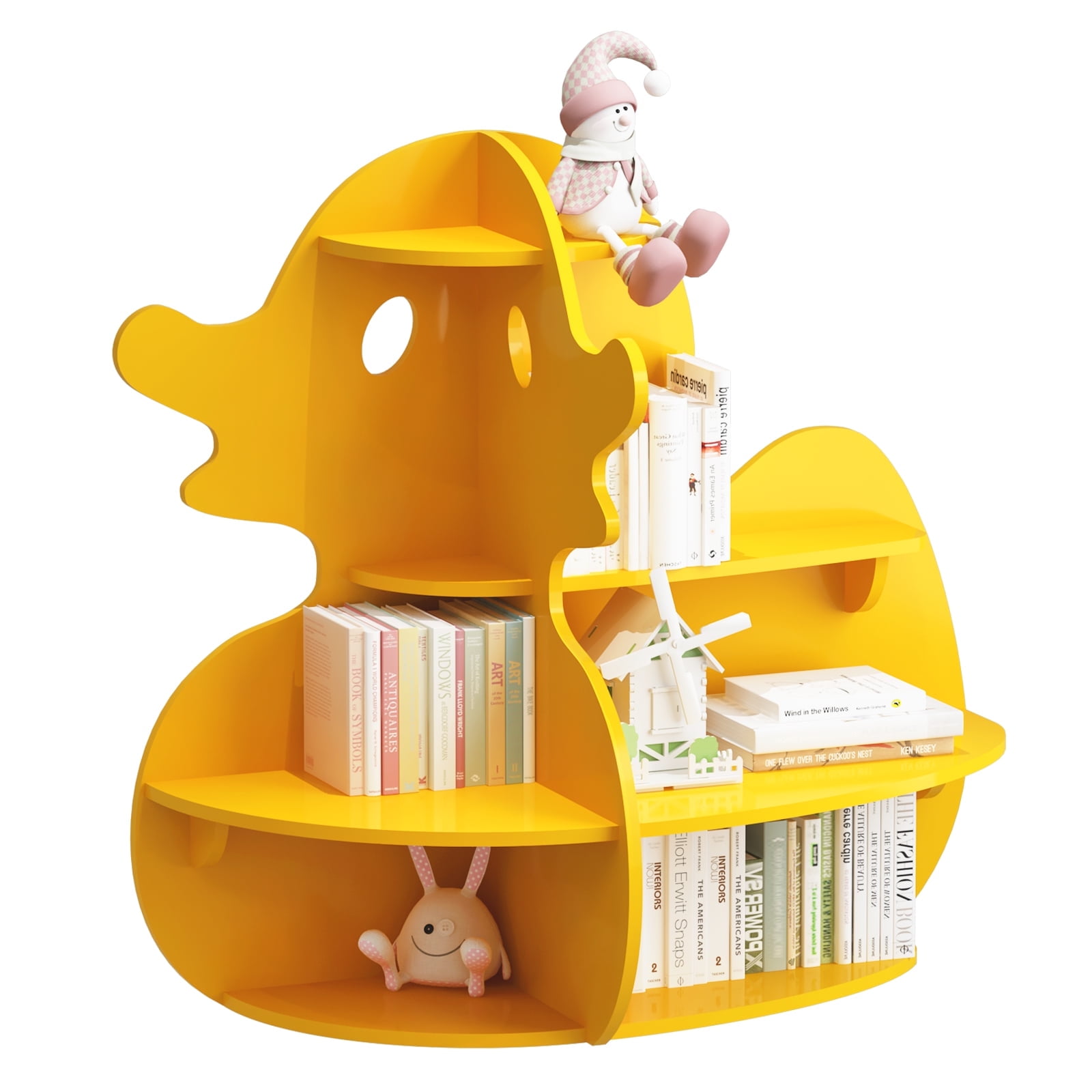Hironpal Yellow Duck Kids Toddler Bookcase with 4-Tier Wood Display ...