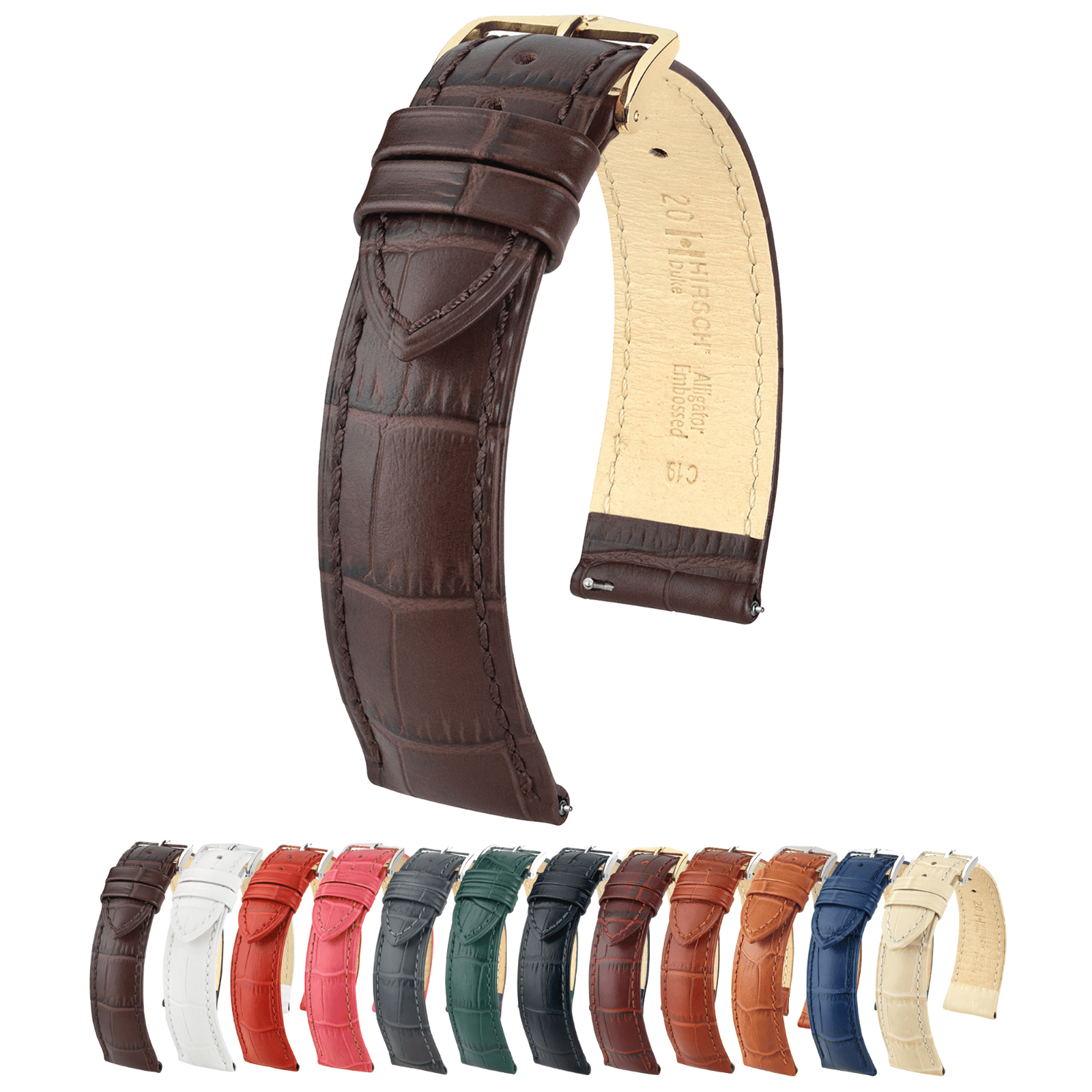 Hirsch Duke Alligator-Design Leather Watch Strap - Brown - M - 12mm ...