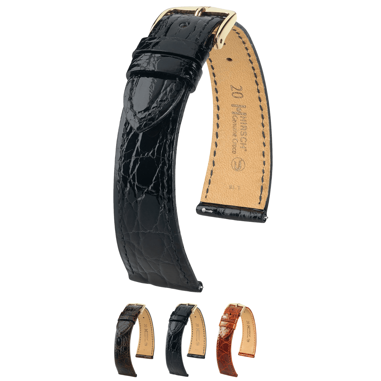 Hirsch Genuine Crocodile Leather Watch Strap - Black - M - 12mm - Gold ...