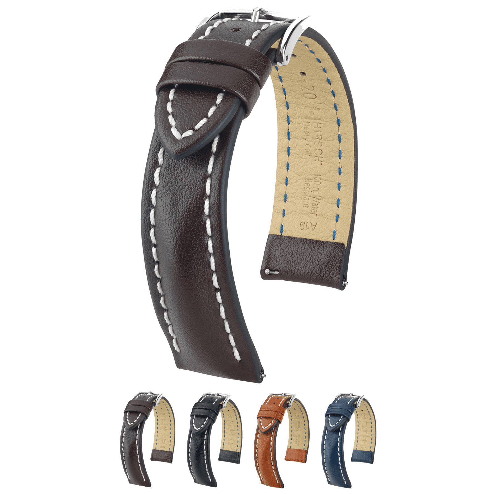 Hirsch Heavy Calf Leather Watch Strap - Brown - L - 22mm - Silver ...
