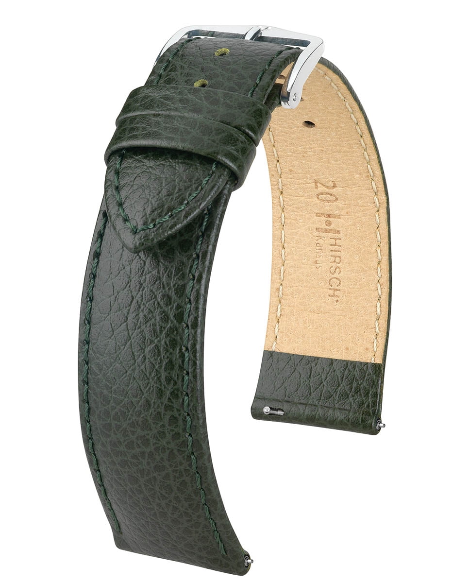 Hirsch Kansas Leather Watch Strap - Green - L - 22mm / 20mm - Shiny ...