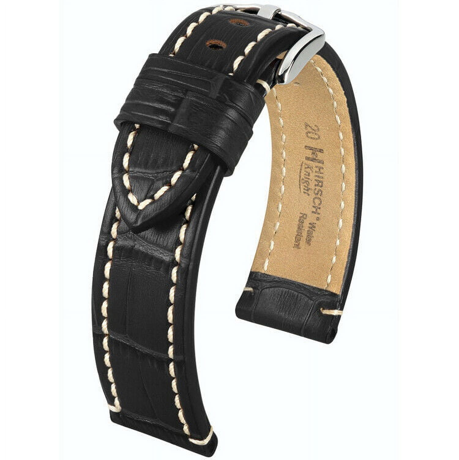 Hirsch Knight Alligator-Design Genuine Leather Watch Strap - Black - L ...