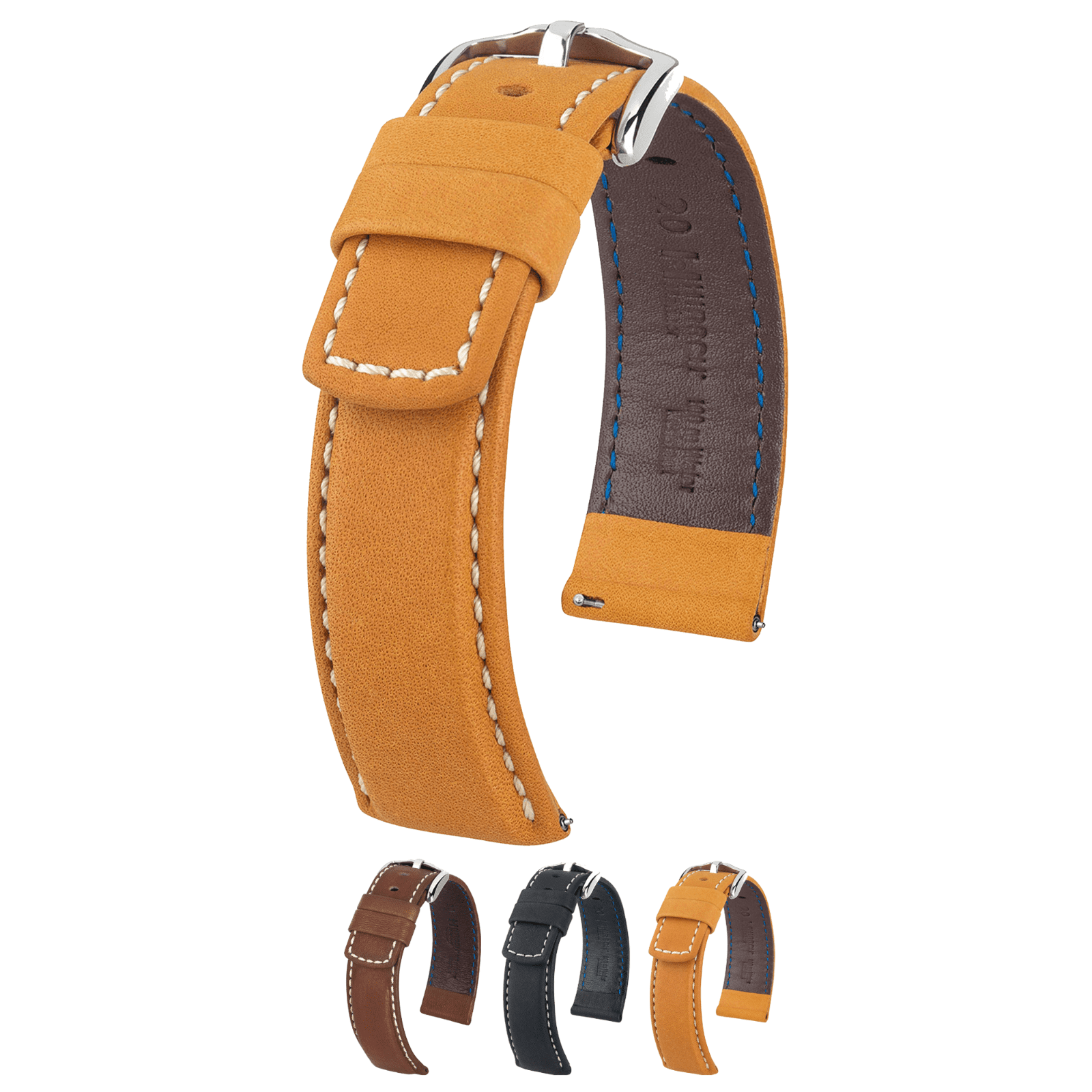 Hirsch Mariner Leather Watch Strap - Golden Brown - L - 18mm - Silver ...