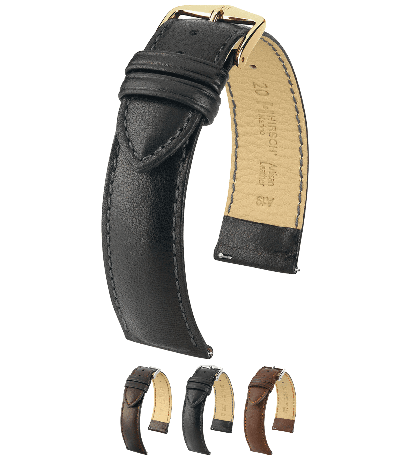 Hirsch Merino Artisan Sheep Leather Watch Strap - Black - L - 19mm ...