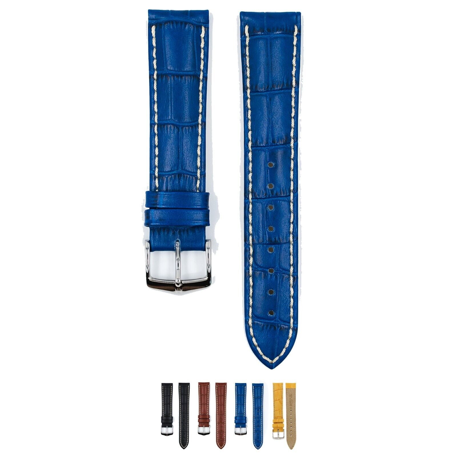 Hirsch Modena Leather Watch Strap - Royal Blue - L - 20mm - Shiny ...