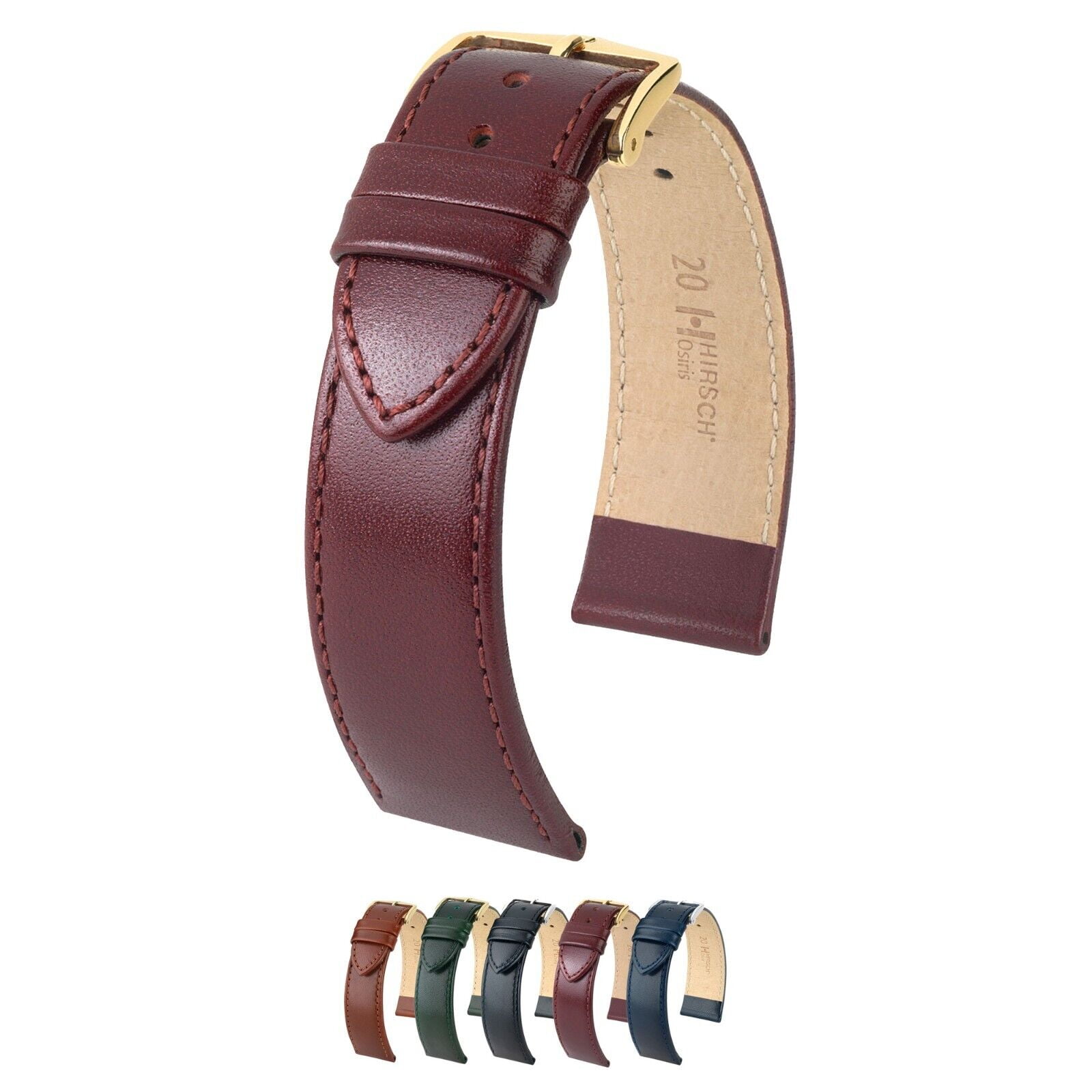 Hirsch Osiris Leather Watch Strap - Polished Burgundy - L - 20mm ...