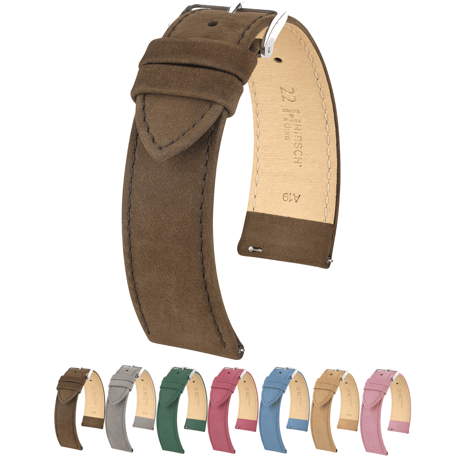 Hirsch Osiris Nubuck Leather Watch Strap - Brown - L - 22mm - Silver ...