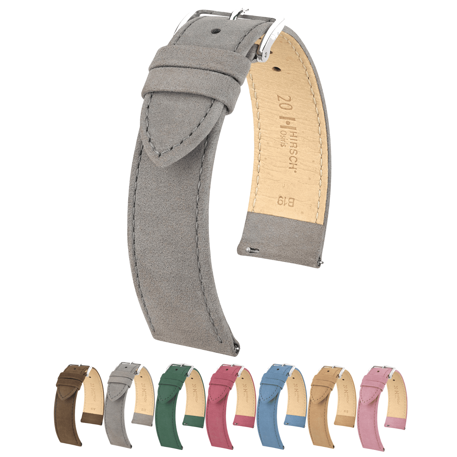 Hirsch Osiris Nubuck Leather Watch Strap - Grey - L - 22mm - Silver ...