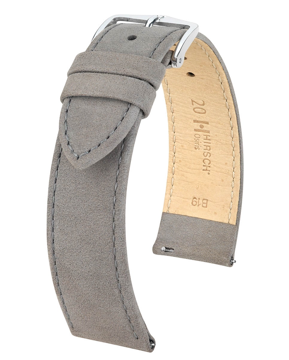 Hirsch Osiris Nubuck Leather Watch Strap - Grey - M - 16mm - Silver ...