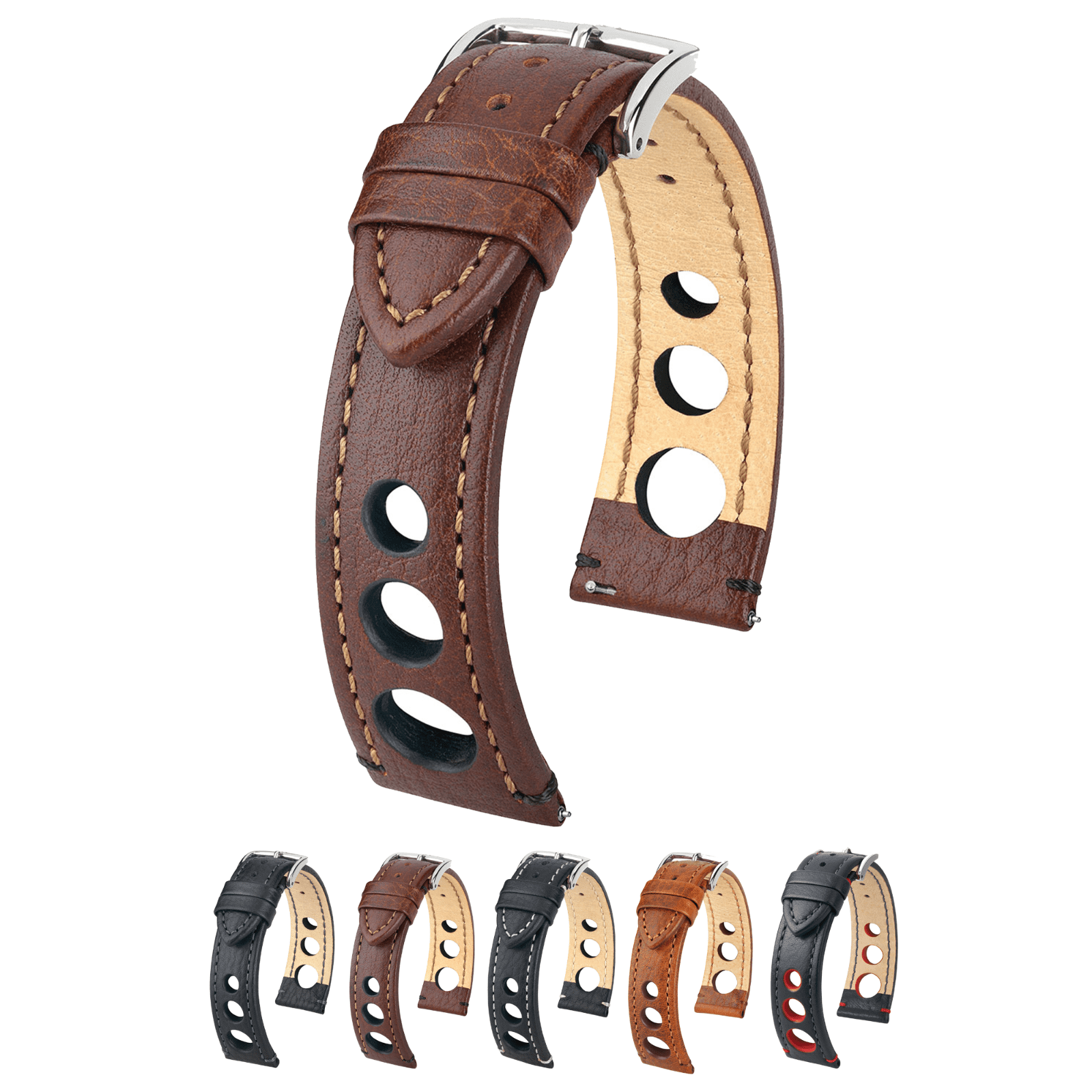Hirsch Rally Artisan Leather Watch Strap - Brown - L - 22mm - Silver ...