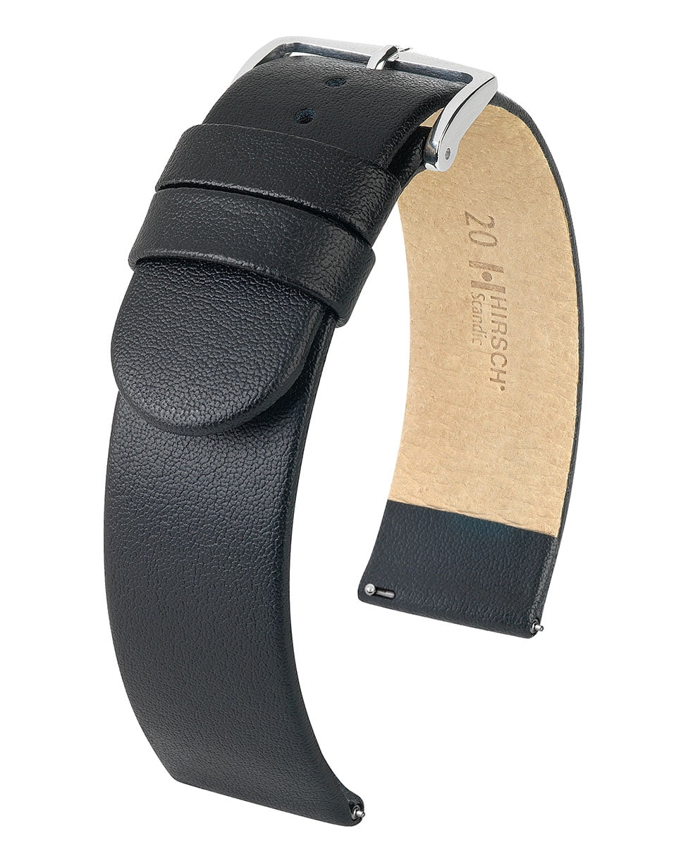 Hirsch Scandic Leather Watch Strap - Black - M - 20mm / 20mm - Shiny ...