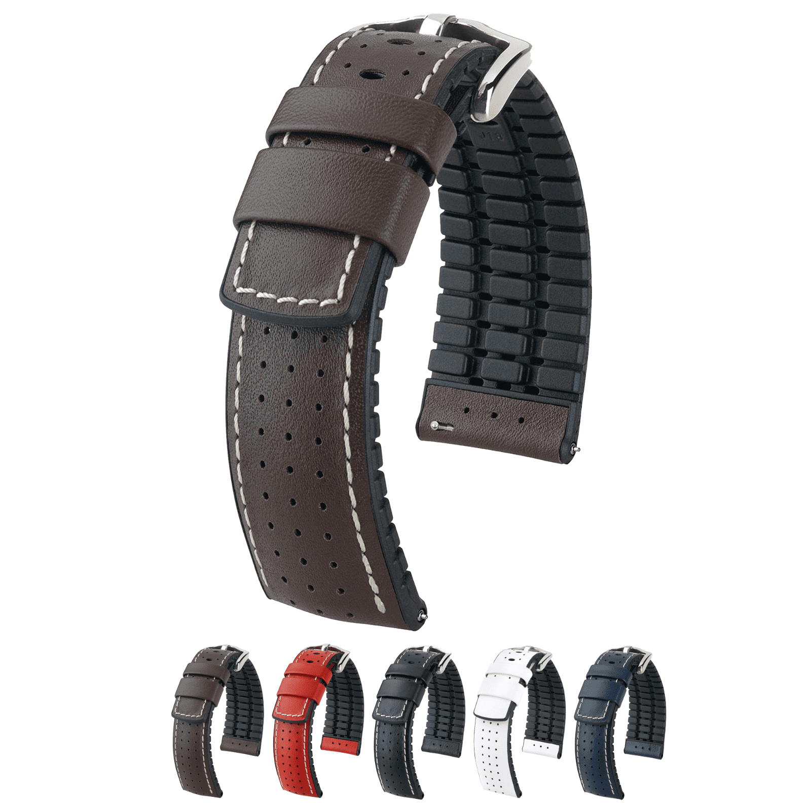 Hirsch Tiger Leather Watch Strap - Brown - L - 20mm - Silver Buckle ...
