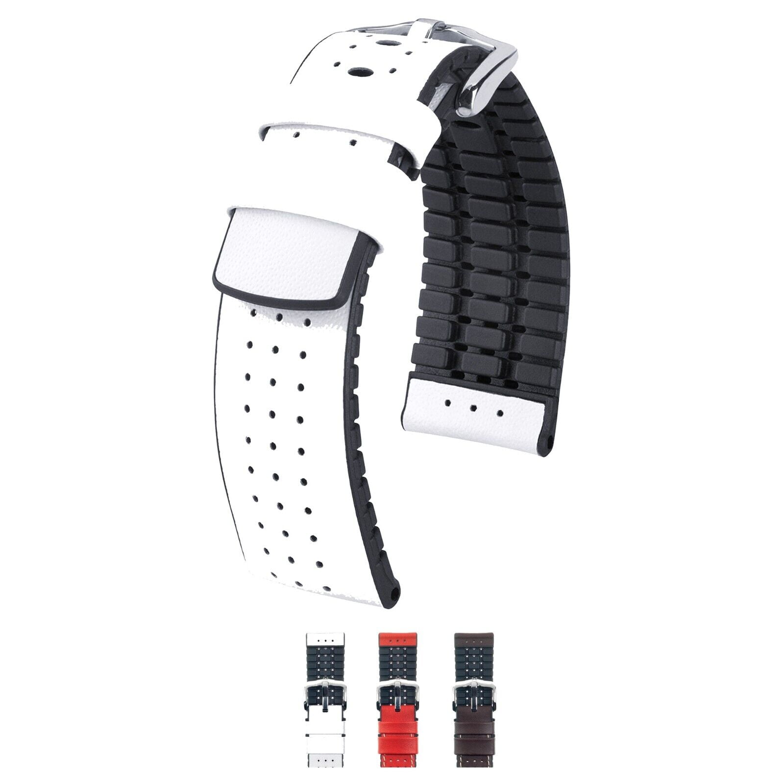Hirsch Tiger Leather Watch Strap - White - L - 18mm - Shiny Silver ...