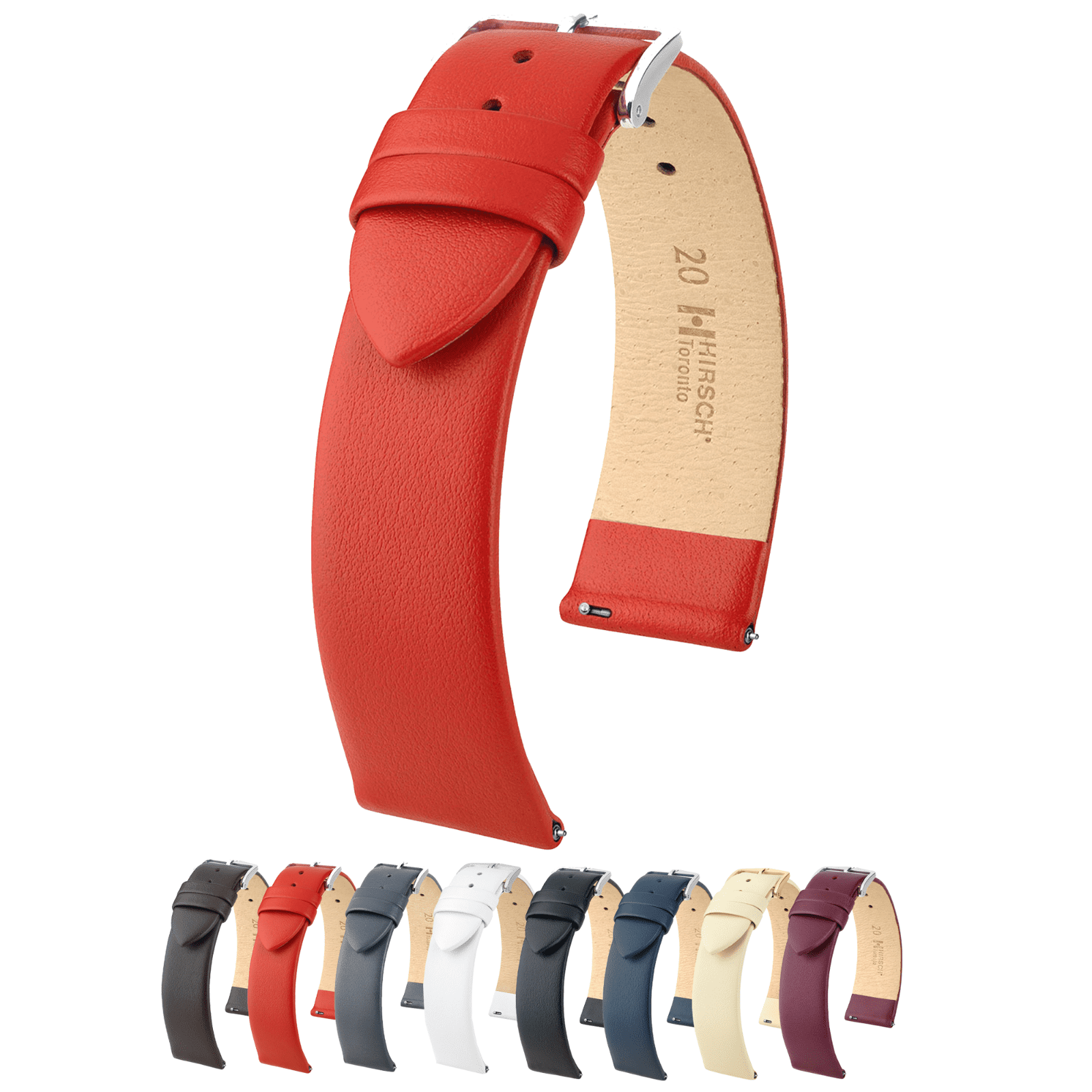 Hirsch Toronto Leather Watch Strap - Red - M - 20mm - Silver Buckle ...