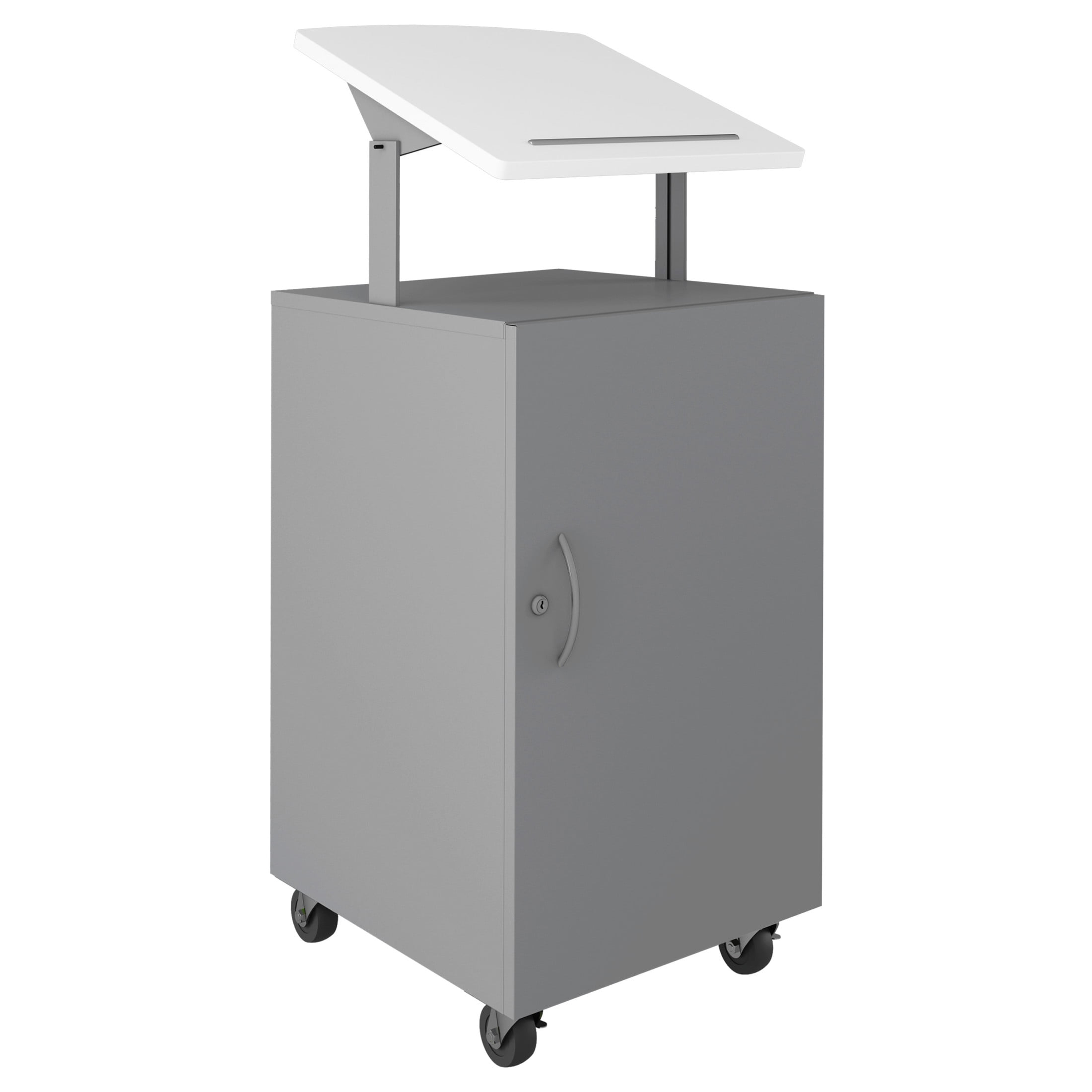 Hirsh Mobile Locking Podium for Classroom or Office, Silver/White ...