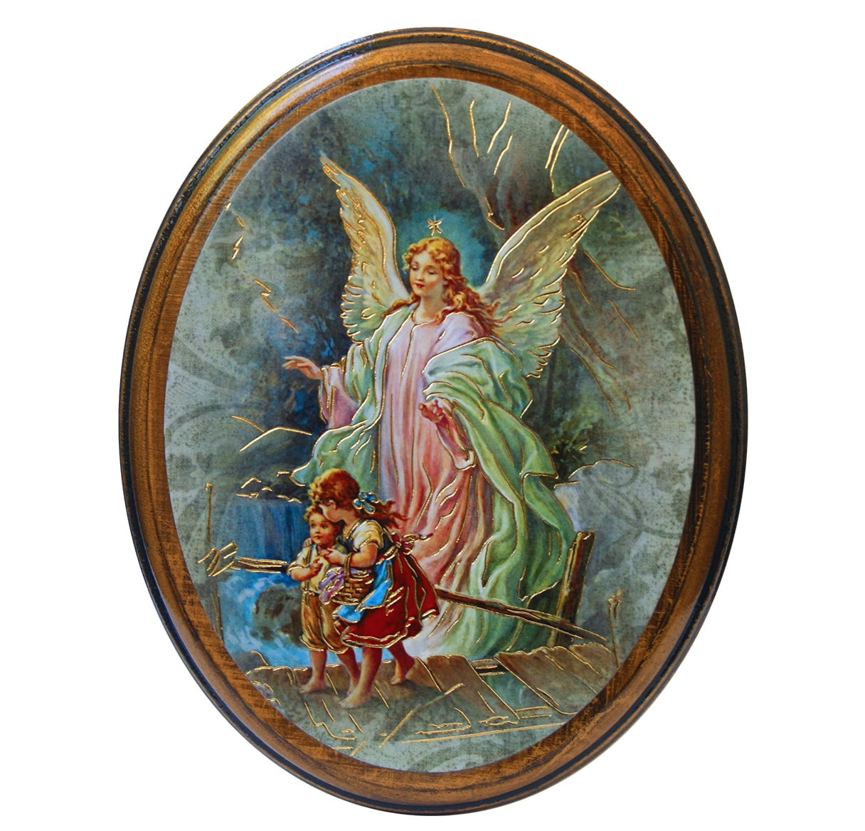 Hirten Guardian Angel Oval Antiqued Wood Plaque Wall Art Décor, Small ...
