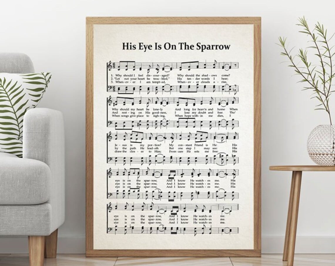 His Eye Is On The Sparrow Hymn Sheet Print Hymn Music Sheet Christian ...