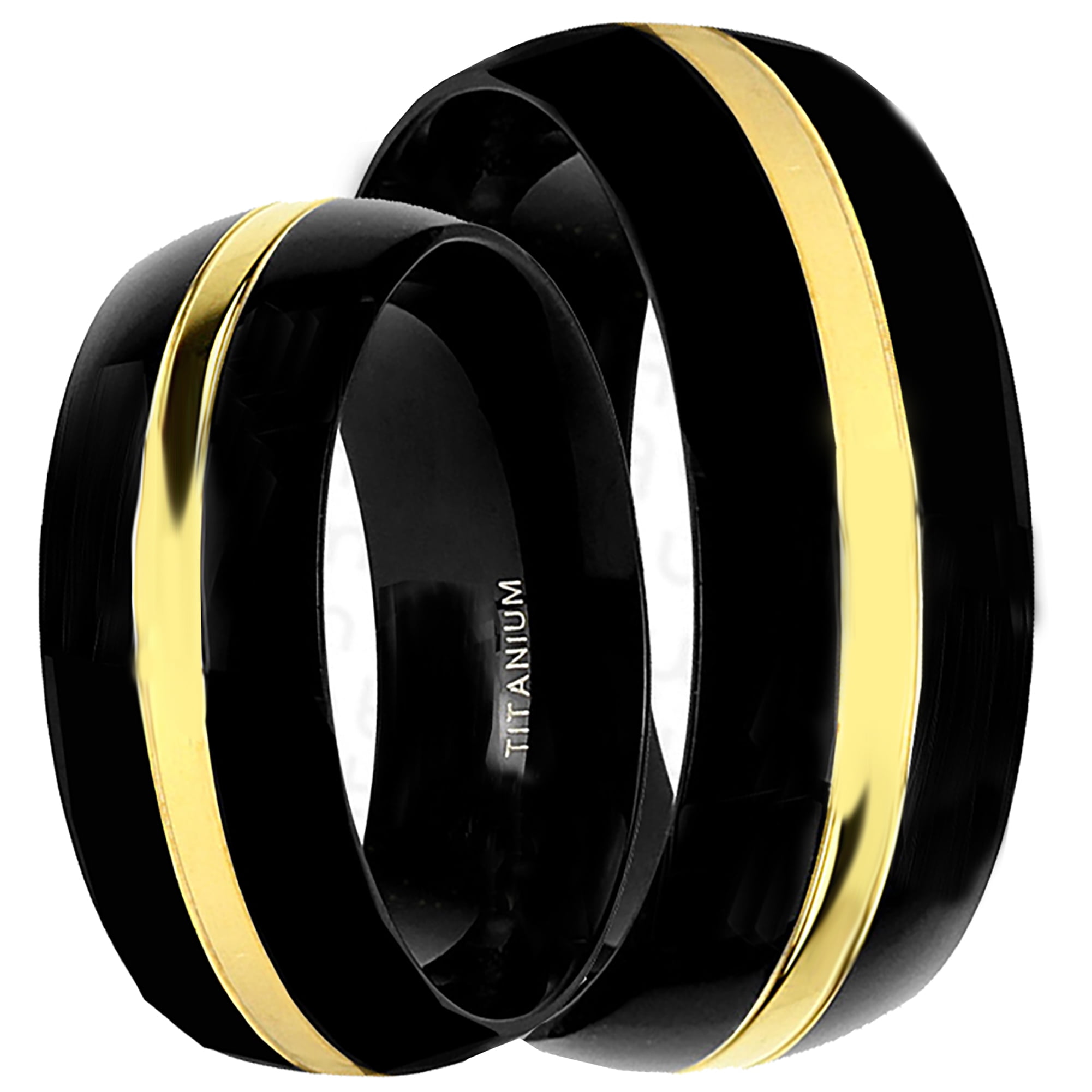 His Her Couples Wedding Ring Set Matching Black Gold Plate Titanium ...
