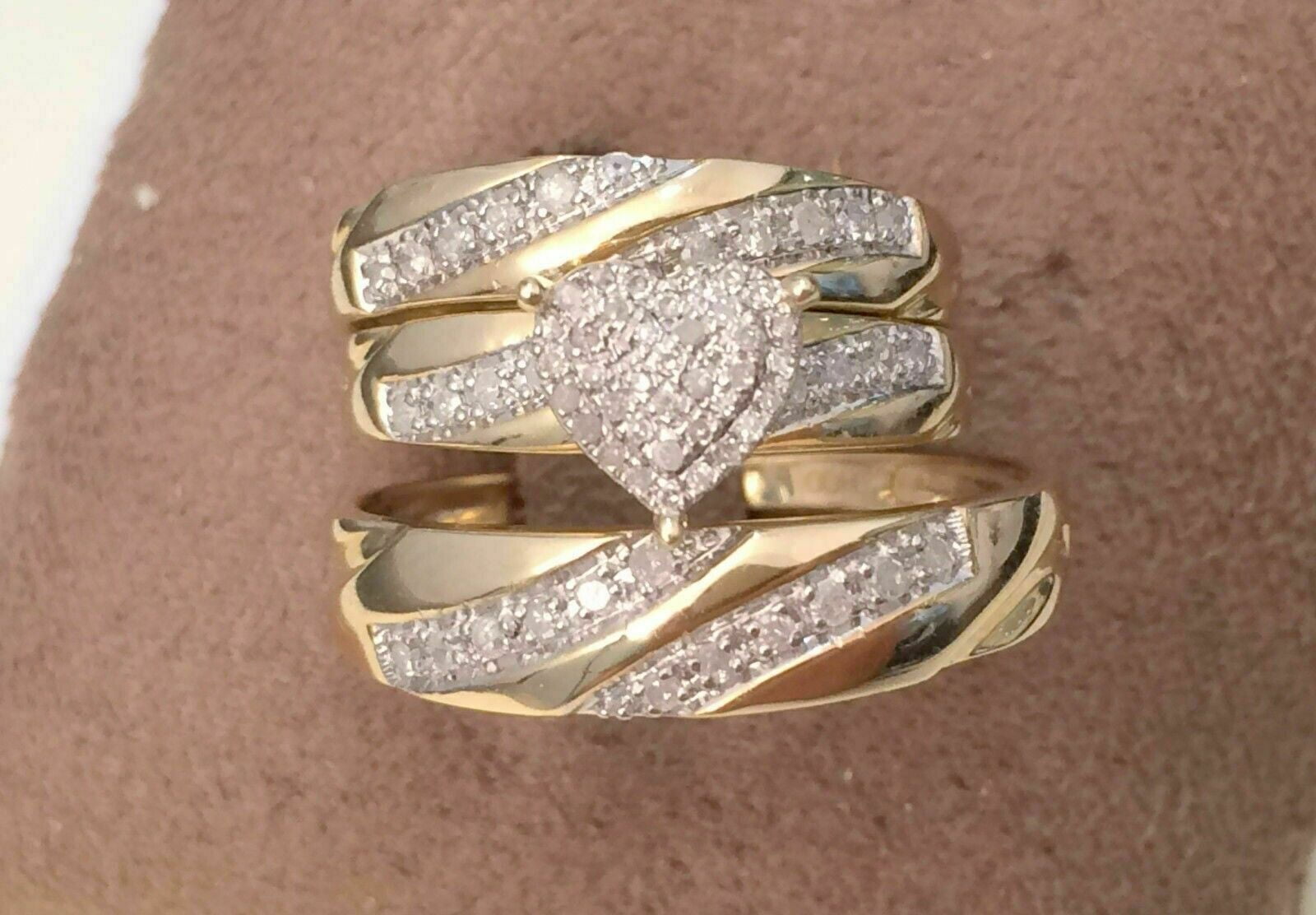 His Her Heart Round Cut Diamond 14K Yellow Gold Plated Wedding Bridal Trio Ring Set -7 - Walmart.com