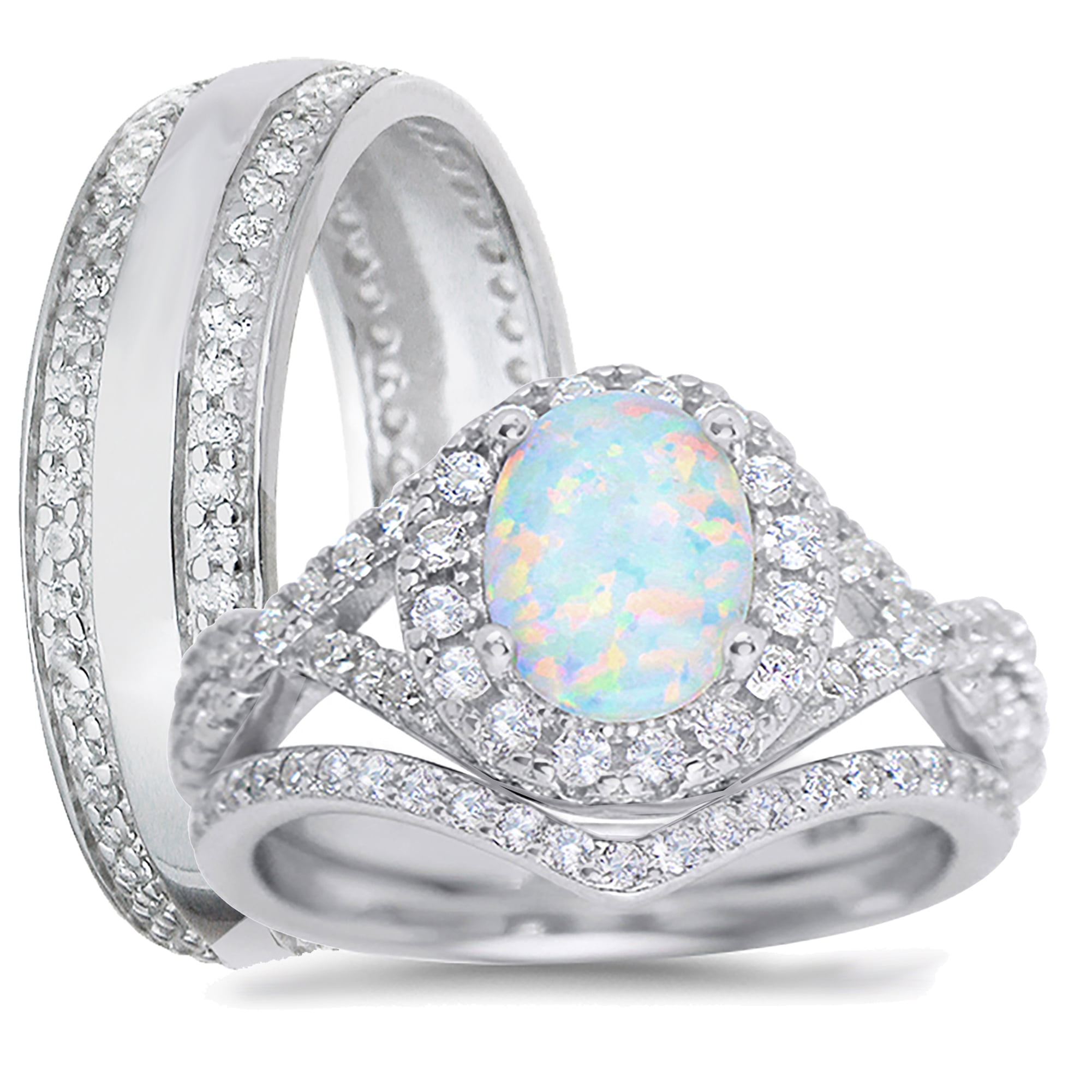 LaRaso & Co His Her Wedding Engagement Ring Set TRIO Couples Rings for ...