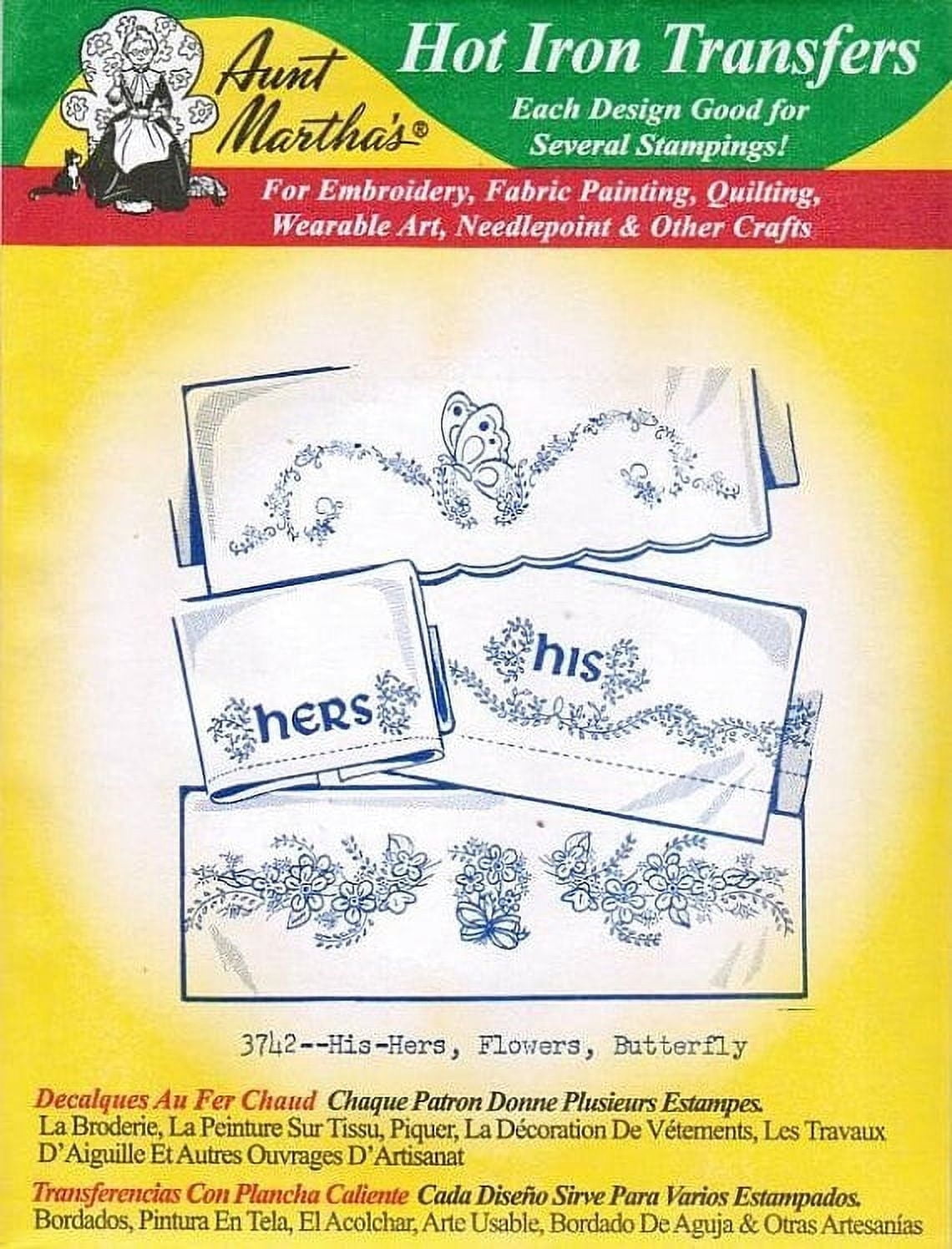 Aunt Martha's Hot Iron Embroidery Transfer #3742 His-Hers, Flowers ...