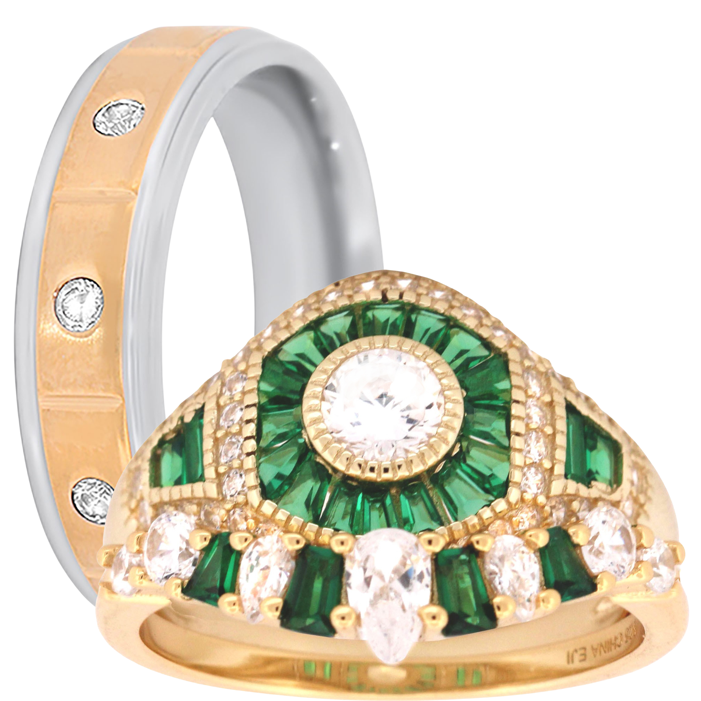 His Hers Gold Wedding Rings Set TRIO 3 Piece Couples Engagement Wedding ...