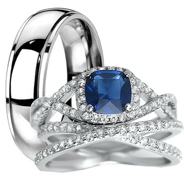 925 Sterling Silver Double Band Engagement Rings for Women Wedding Ring ...