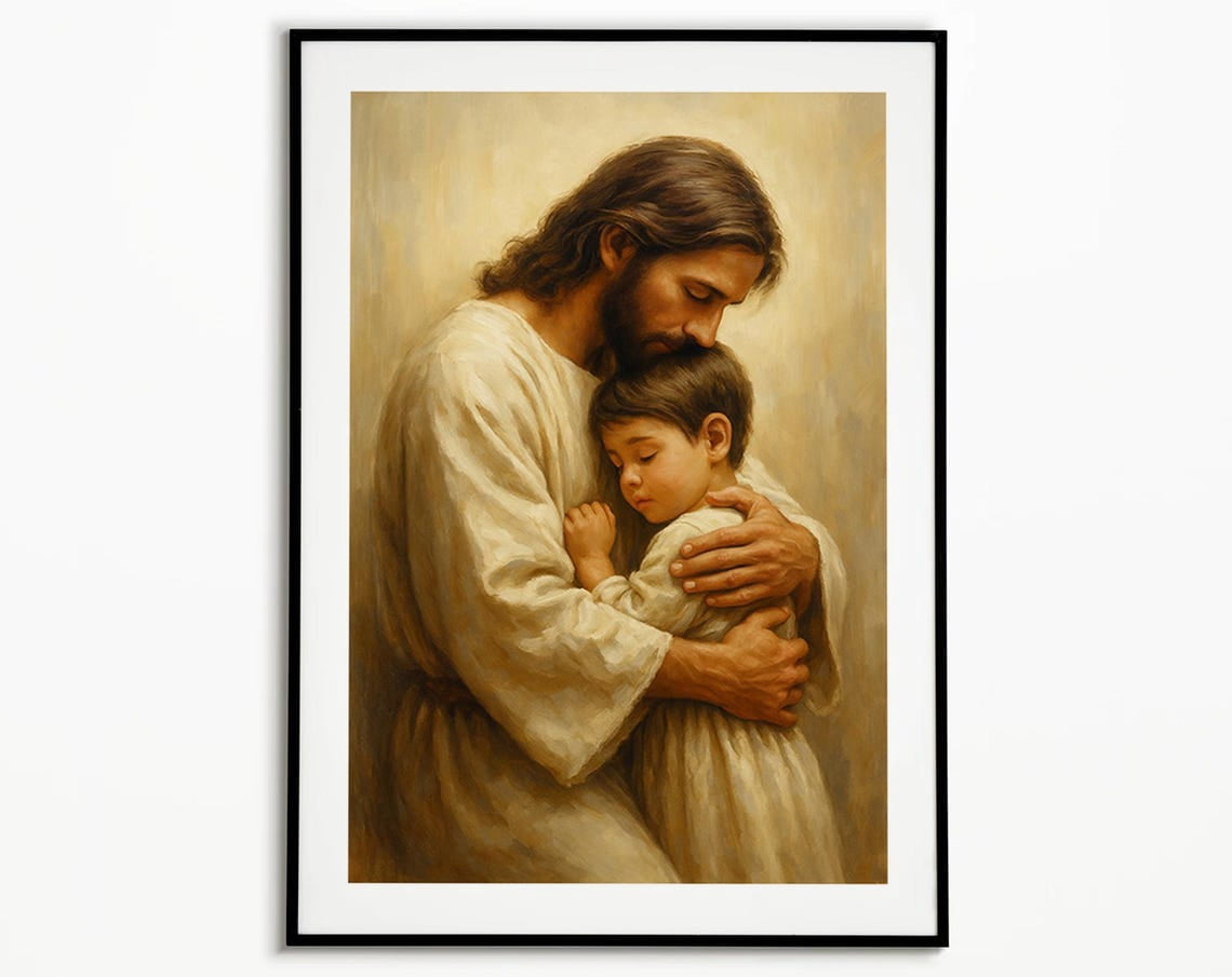 His Love Art Christian Art Jesus Hugging Boy Jesus Wall Art Lds Bible ...