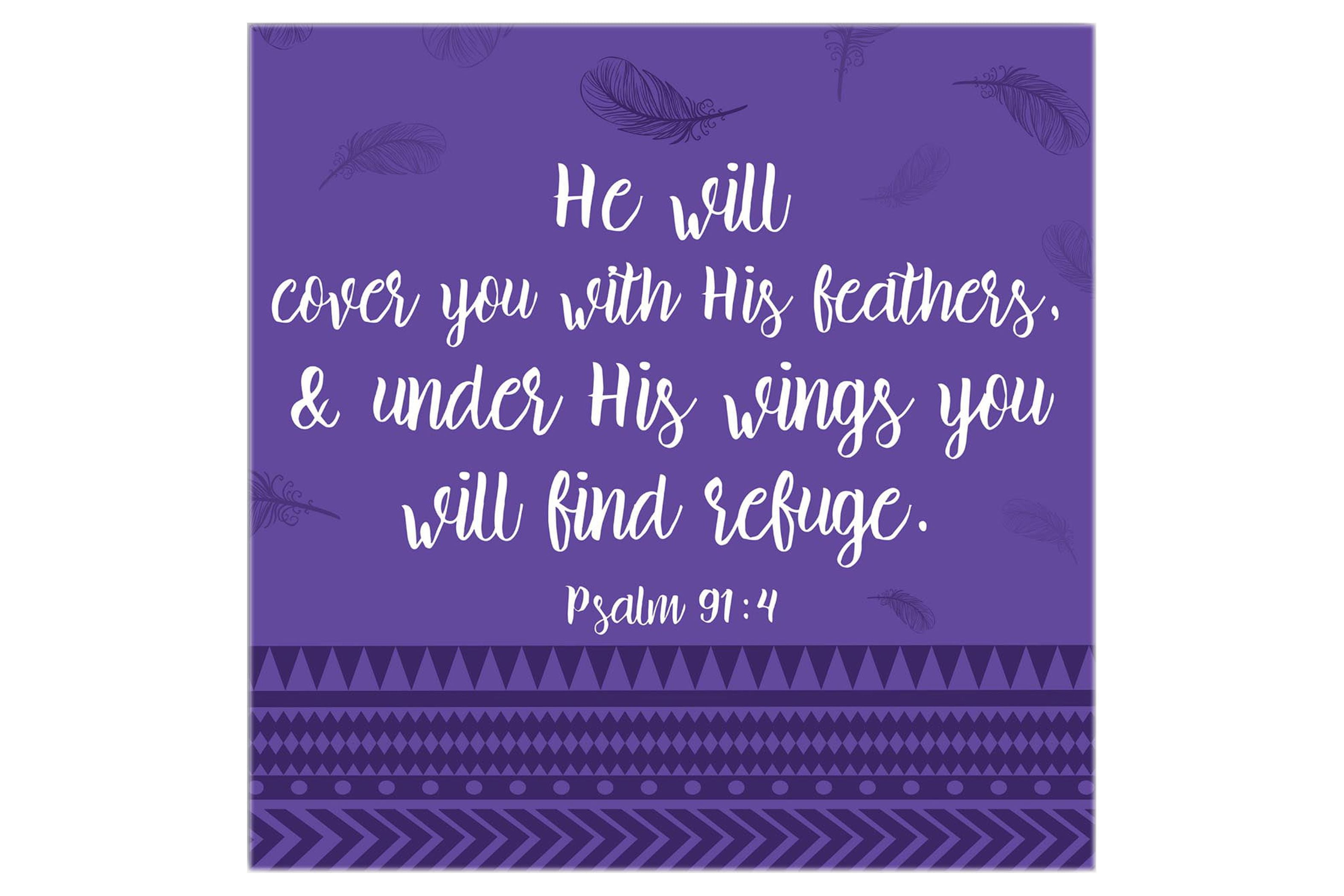 His Wings Refuge Purple Feathers 12 x 12 Wood Wall Sign Plaque ...