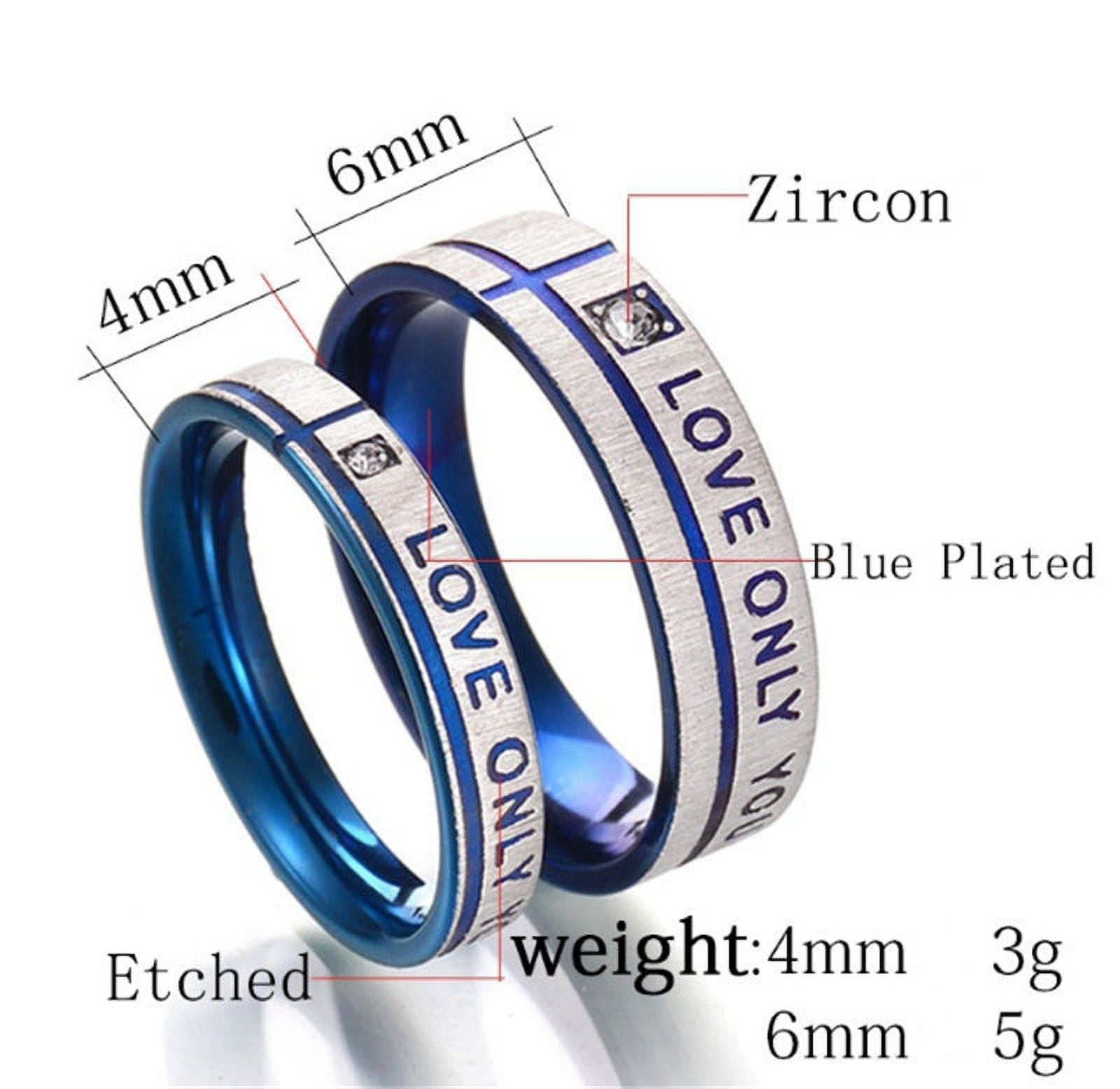 His and Hers Matching Stainless Steel Couple Rings, Blue Plated Love ...