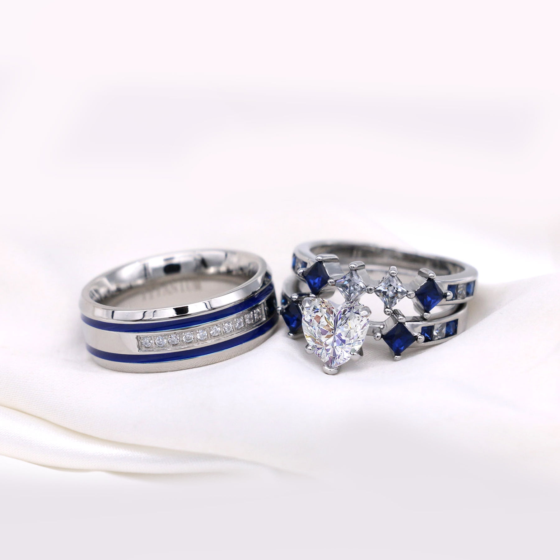 His and Hers Ring Couple Rings White Gold Plated 1.5CT Heart Cz Womens ...
