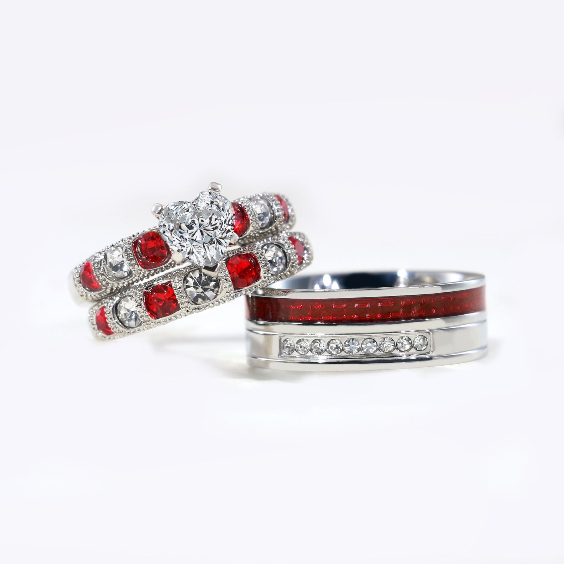 His and Hers Ring Couple Rings White Gold Plated Heart 1CT Cz Womens ...