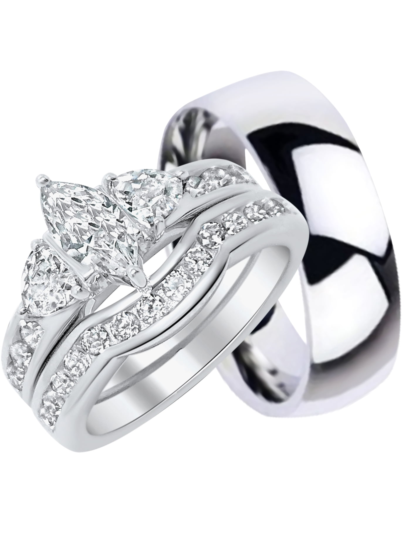 His and Hers Wedding Ring Set Matching Trio Wedding Bands for Him ...