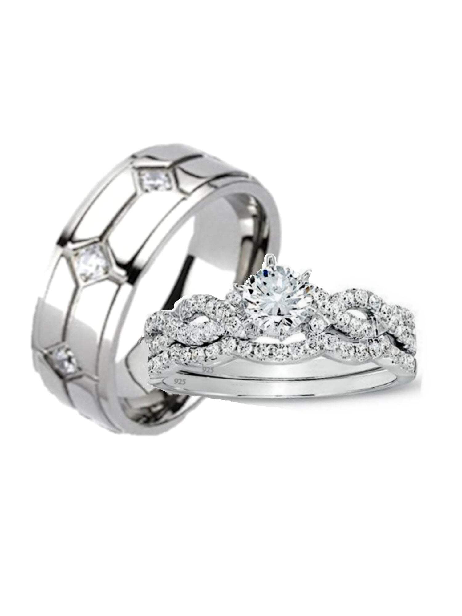 His and Hers Wedding Ring Set Matching Women's Infinity Style Men's ...