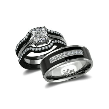 Newshe Wedding Rings Set for His and Hers Women Mens Tungsten Wedding ...