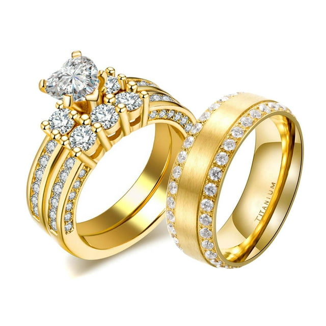 His and Hers Wedding Ring Sets Couples Rings 10kt Yellow Gold Plated ...