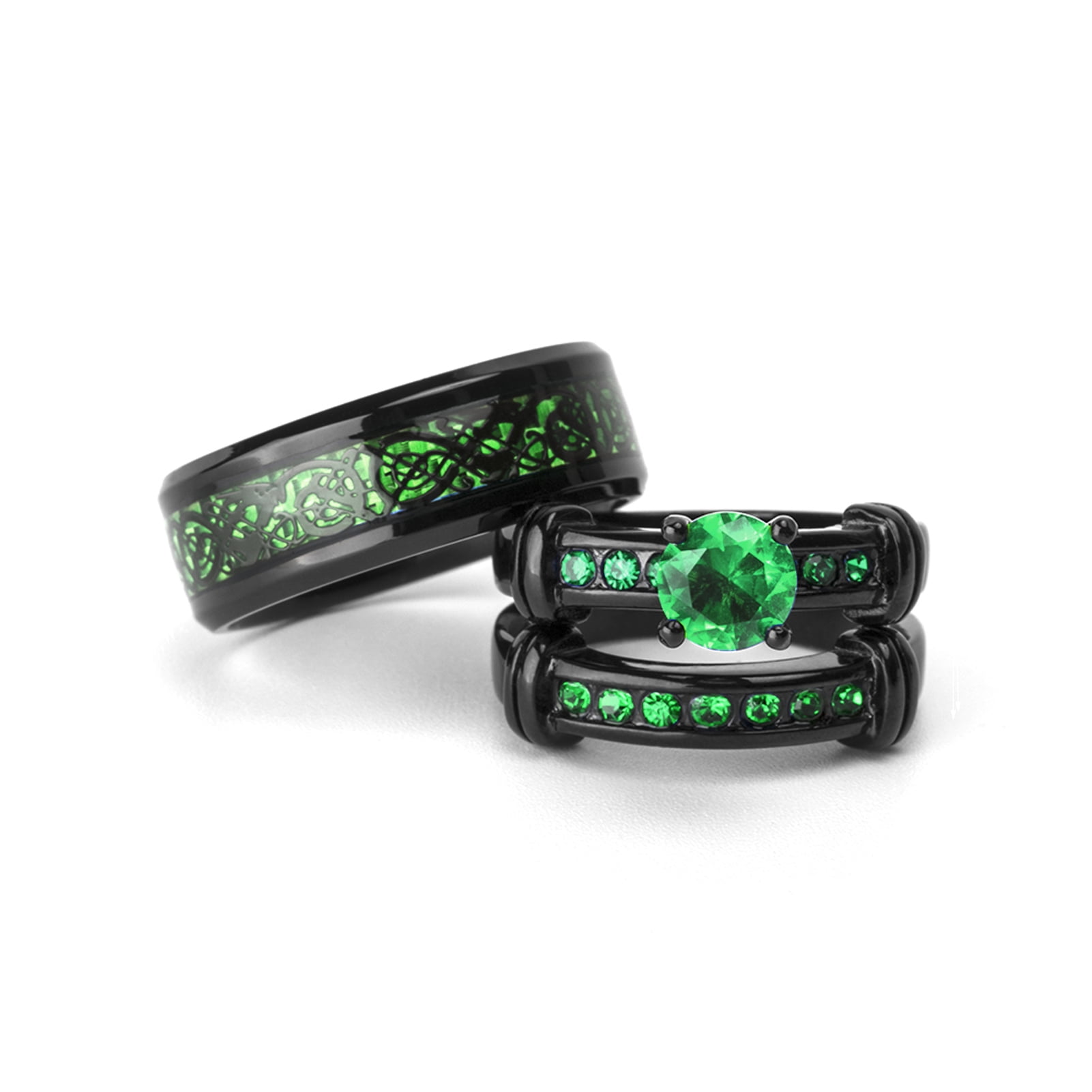 His and Hers Wedding Ring Sets Couples Rings Black Gold Plated Round ...