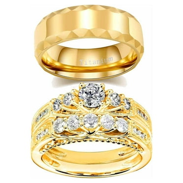 Two Rings His and Hers Wedding Ring Sets Couples Rings 10kt White Gold ...