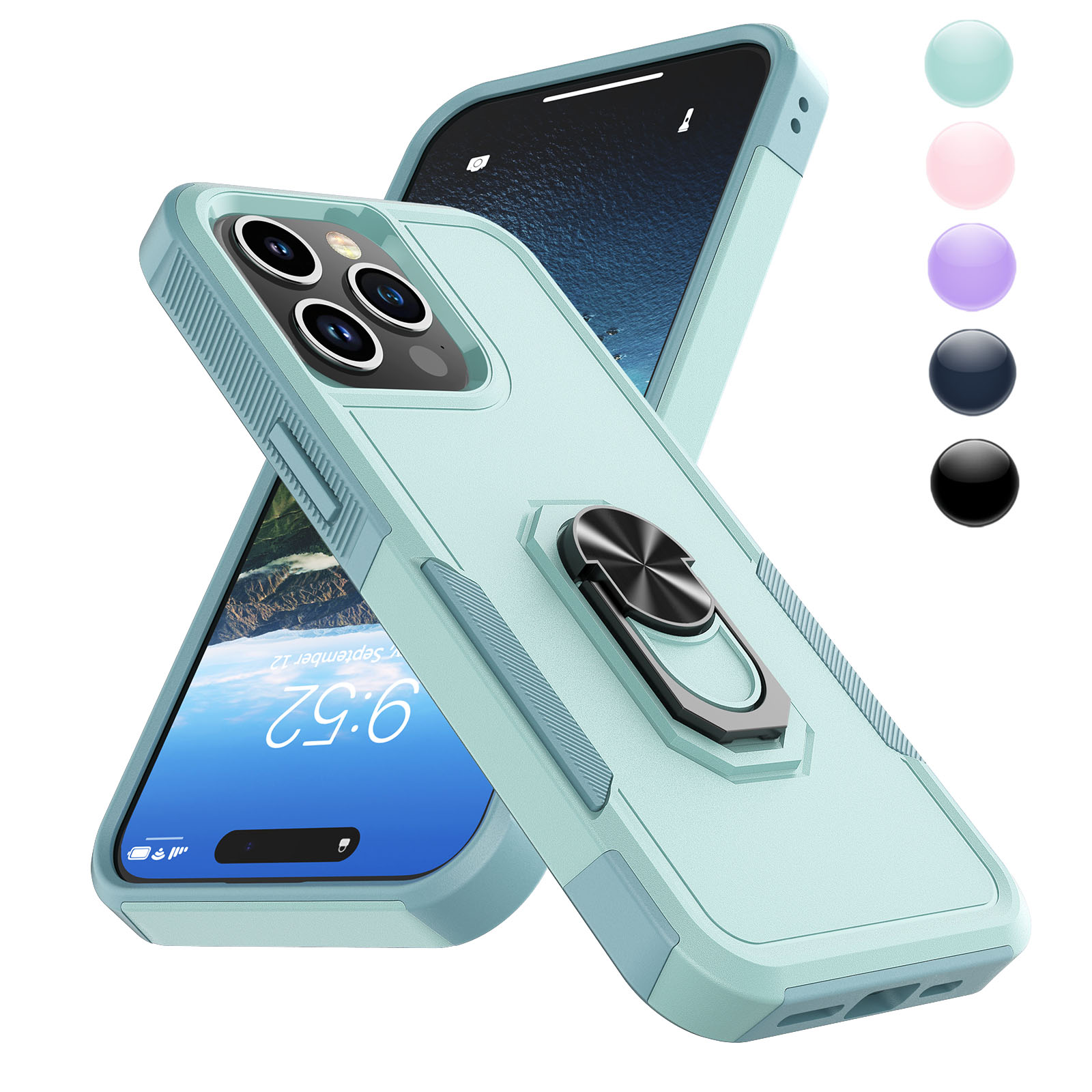 Hisdou Case for iPhone 15 Pro with Ring Stand, 360° Rotatable Ring Holder Magnetic Kickstand ...