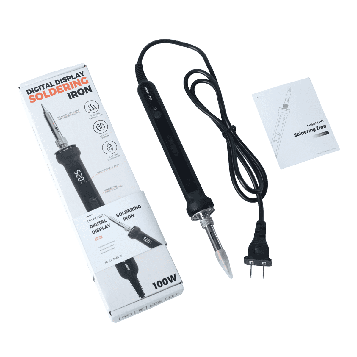 Hisecren Soldering Iron 100W Adjustable Temperature Fast Heating ...