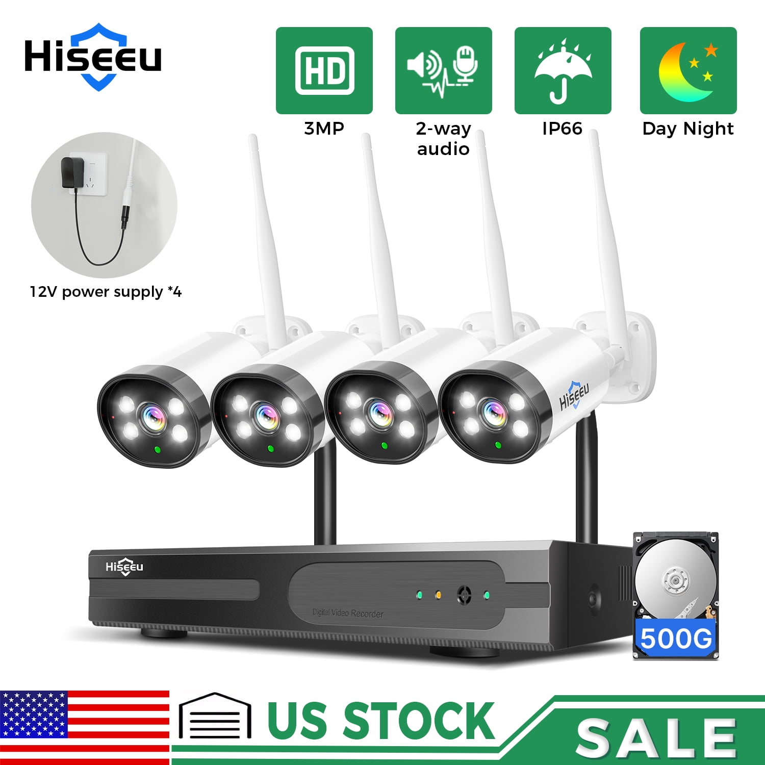 Hiseeu 3MP Security Camera System Wireless Wifi Home CCTV 16CH NVR Kit ...