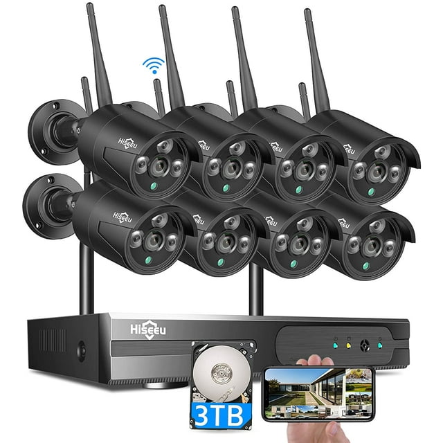 Hiseeu 3MP Wireless Security Camera System 3TB HDD Preinstalled,8Pcs ...